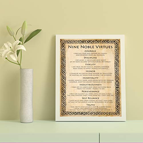 "9 Noble Virtues & Affirmations-Courage-Discipline-Honor"-Wall Art-8 x 10" Print Wall Decor-Ready to Frame. Parchment Print for Home-Office Decor. Timeless Truths To Teach -w/Endless Knot Design.