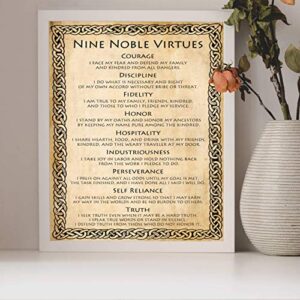 "9 Noble Virtues & Affirmations-Courage-Discipline-Honor"-Wall Art-8 x 10" Print Wall Decor-Ready to Frame. Parchment Print for Home-Office Decor. Timeless Truths To Teach -w/Endless Knot Design.