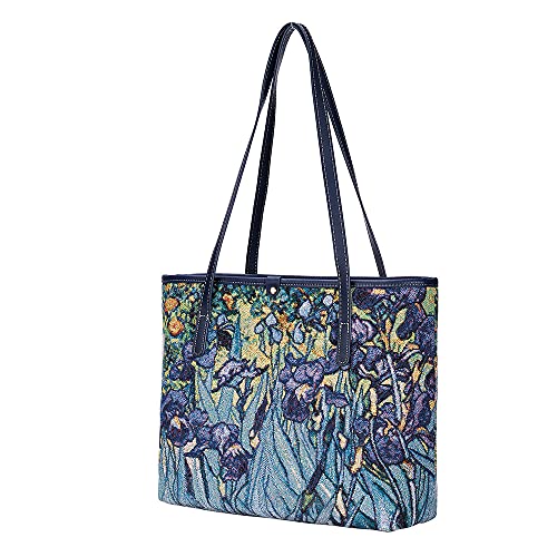 Signare Tapestry Shoulder Bag Tote Bag for Women with Travel or Work Tote Bags for Women With Van Gogh Iris Design|COLL-ART-VG-IRIS