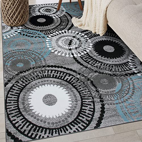 Rugshop Contemporary Circles Area Rug 6' 6" X 9' Blue