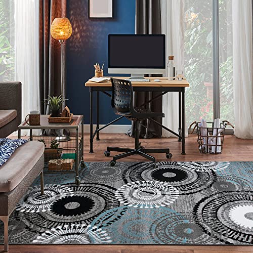 Rugshop Contemporary Circles Area Rug 6' 6" X 9' Blue