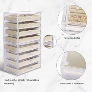 Mebbay Acrylic Jewelry Organizer, Clear Jewelry Box with 4 Drawers, Velvet Rings Earring Necklace Bracelet Display and Storage Case for Women, Beige