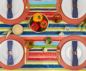 DII Vinyl Tabletop Collection Indoor/Outdoor Spill-Proof Flannel Backed Tablecloth, Rectangle, 60x102, Summer Stripe