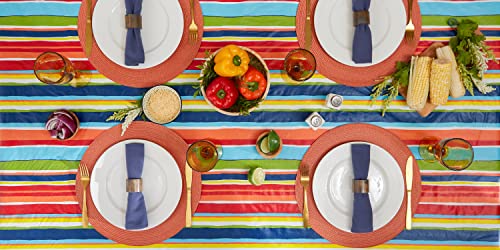 DII Vinyl Tabletop Collection Indoor/Outdoor Spill-Proof Flannel Backed Tablecloth, Rectangle, 60x102, Summer Stripe