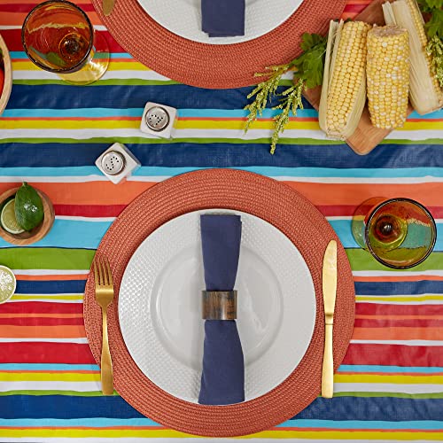 DII Vinyl Tabletop Collection Indoor/Outdoor Spill-Proof Flannel Backed Tablecloth, Rectangle, 60x102, Summer Stripe