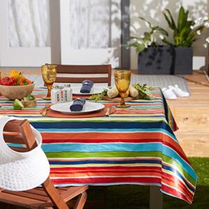 DII Vinyl Tabletop Collection Indoor/Outdoor Spill-Proof Flannel Backed Tablecloth, Rectangle, 60x102, Summer Stripe