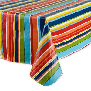 DII Vinyl Tabletop Collection Indoor/Outdoor Spill-Proof Flannel Backed Tablecloth, Rectangle, 60x102, Summer Stripe