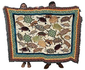 pure country weavers turtles blanket by elena vladykina – garden floral gift tapestry throw woven from cotton – made in the usa (72×54)