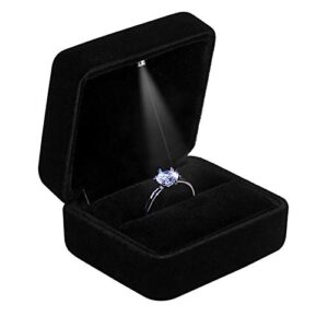 GBYAN Velvet Ring Box with LED Light Jewelry Display Gift Box for Proposal,Engagement, Wedding