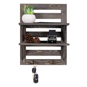 vergoodr rustic wooden wall mounted organizer shelves with 2 hooks, 2-tier storage rack, decorative wall shelf organizer,kitchen,bathroom,livingroom farmhouse rustic décor,grey (grey)