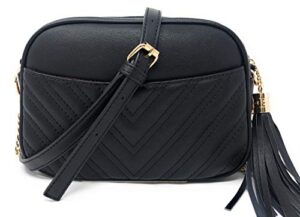 lola mae quilted crossbody bag, trendy design shoulder purse (black)