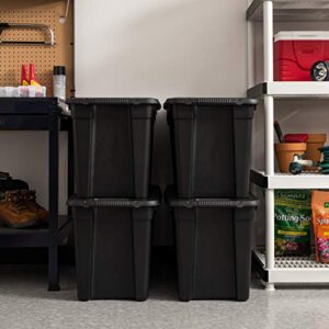 IRIS USA 31 Gallon Stackable Containers with Lids and Easy-Grip Handles, Durable Plastic Totes for Bulky Items, Sporting Equipment, Seasonal Décor, and Garage Tool Storage, Black, 4-Pack