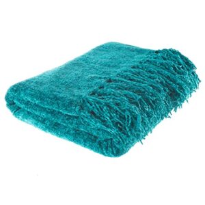 Chenille Throw Blanket- For Couch, Home Décor, Bed, Sofa & Chair-Oversized 60” x 70”- Lightweight, 5” Fringe, Ultra-Soft & Shiny in Lagoon Teal by Bedford Home