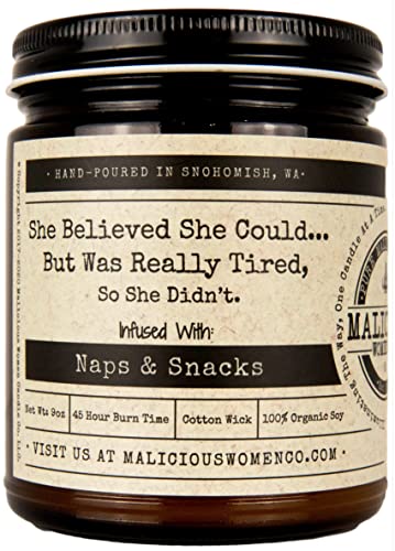 Malicious Women Candle Co - She Believed She Could. But was Really Tired. So She Didn't, Vanilla Cupcake Infused with Naps & Snacks, All-Natural Soy Candle, 9 oz