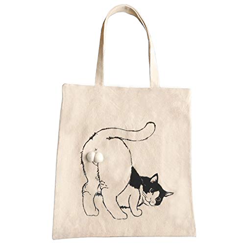 ALGET Women Tote Bag Cute Kitty Cat Balls Design, Handmade Handbag Canvas Shoulder Zipper Bags, with Inner Pocket