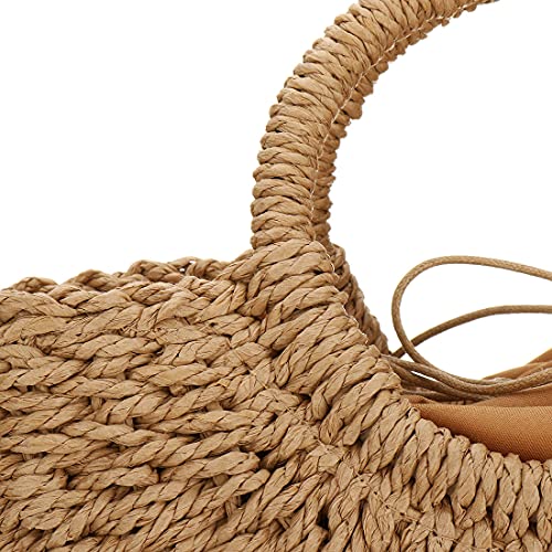 Straw Bag for Women Large Woven Bag Round Handle Ring Tote Retro Purse Hobo Summer Beach Bag (Coyote brown)