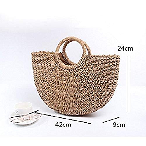 Straw Bag for Women Large Woven Bag Round Handle Ring Tote Retro Purse Hobo Summer Beach Bag (Coyote brown)