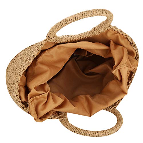 Straw Bag for Women Large Woven Bag Round Handle Ring Tote Retro Purse Hobo Summer Beach Bag (Coyote brown)