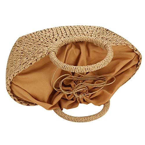 Straw Bag for Women Large Woven Bag Round Handle Ring Tote Retro Purse Hobo Summer Beach Bag (Coyote brown)