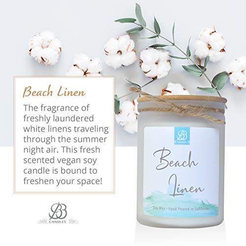 BB Candles Coastal Essentials Natural Soy Hand Poured Candle, Beach Linen Scent, Fragrant Coastal Candle with Strong Scents, Artisan Candle, 12oz, 90+ Hours Burn Time