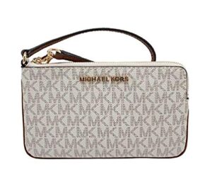 michael kors jet set travel large top zip wristlet – monogram pvc (vanilla)