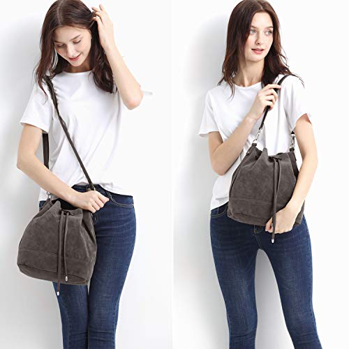 AFKOMST Bucket Bags and Purses For Women Drawstring Hobo and Shoulder Handbags with 2 Detachable Straps