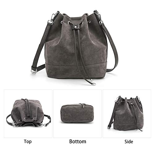 AFKOMST Bucket Bags and Purses For Women Drawstring Hobo and Shoulder Handbags with 2 Detachable Straps