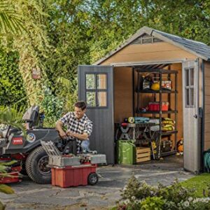 Keter Newton 7.5x9 Large Resin Outdoor Storage Shed Kit – Perfect to Store Patio Furniture, Garden Tools, Bike Accessories, and Lawn Mower, Mahogany Brown