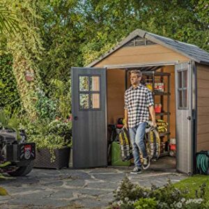 Keter Newton 7.5x9 Large Resin Outdoor Storage Shed Kit – Perfect to Store Patio Furniture, Garden Tools, Bike Accessories, and Lawn Mower, Mahogany Brown