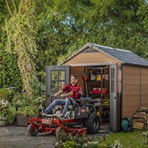 Keter Newton 7.5x9 Large Resin Outdoor Storage Shed Kit – Perfect to Store Patio Furniture, Garden Tools, Bike Accessories, and Lawn Mower, Mahogany Brown