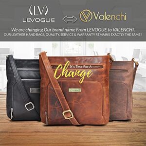 LEVOGUE Genuine Leather Front Pocket Zipper Crossbody Handbag for Women - Handmade by VALENCHI (Black Floater)