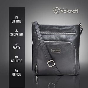 LEVOGUE Genuine Leather Front Pocket Zipper Crossbody Handbag for Women - Handmade by VALENCHI (Black Floater)