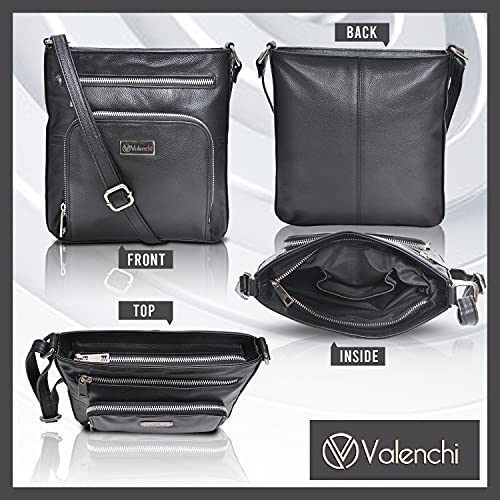 LEVOGUE Genuine Leather Front Pocket Zipper Crossbody Handbag for Women - Handmade by VALENCHI (Black Floater)