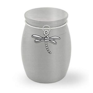 small mini dragonfly memorial cremains holder container jar vial brushed stainless steel cremation funeral urn