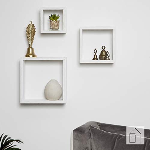 Everly Hart Collection Distressed White 3 Piece Floating Cube Wall Shelf