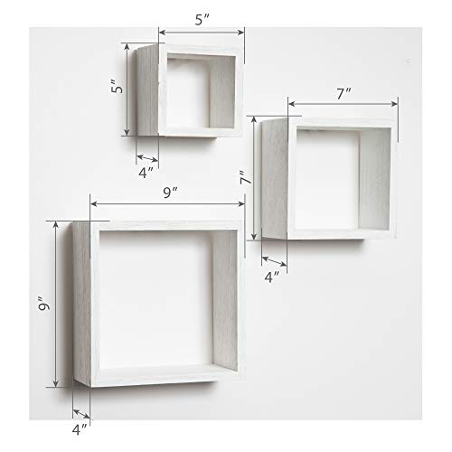 Everly Hart Collection Distressed White 3 Piece Floating Cube Wall Shelf