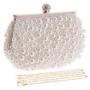 UBORSE Pearl Beaded Clutch Evening Bags for Women Formal Bridal Wedding Clutch Purse Prom Cocktail Party Handbags (One Size, White)