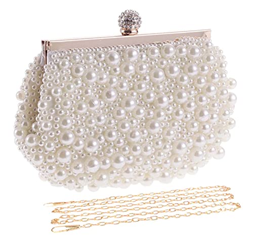 UBORSE Pearl Beaded Clutch Evening Bags for Women Formal Bridal Wedding Clutch Purse Prom Cocktail Party Handbags (One Size, White)