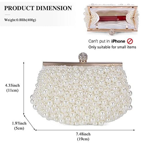 UBORSE Pearl Beaded Clutch Evening Bags for Women Formal Bridal Wedding Clutch Purse Prom Cocktail Party Handbags (One Size, White)