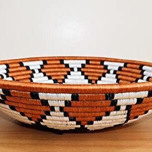 Large Hand Woven African Basket - 12 Inches Sisal & Sweetgrass Basket - Handmade in Rwanda, Gingerbread/Cinnamon Brown, Black, RB031