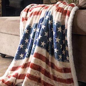 Carstens, Inc Carstens Wrangler Stars & Stripes USA American Flag Sherpa Fleece 54x68 Throw Blanket, 54" x 68", White