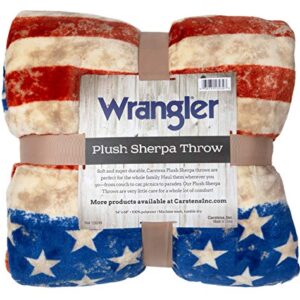 Carstens, Inc Carstens Wrangler Stars & Stripes USA American Flag Sherpa Fleece 54x68 Throw Blanket, 54" x 68", White