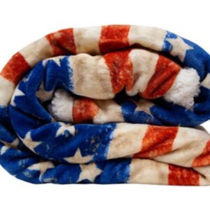 Carstens, Inc Carstens Wrangler Stars & Stripes USA American Flag Sherpa Fleece 54x68 Throw Blanket, 54" x 68", White