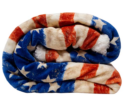 Carstens, Inc Carstens Wrangler Stars & Stripes USA American Flag Sherpa Fleece 54x68 Throw Blanket, 54" x 68", White