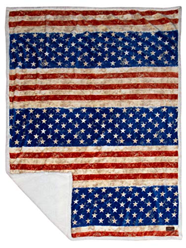 Carstens, Inc Carstens Wrangler Stars & Stripes USA American Flag Sherpa Fleece 54x68 Throw Blanket, 54" x 68", White