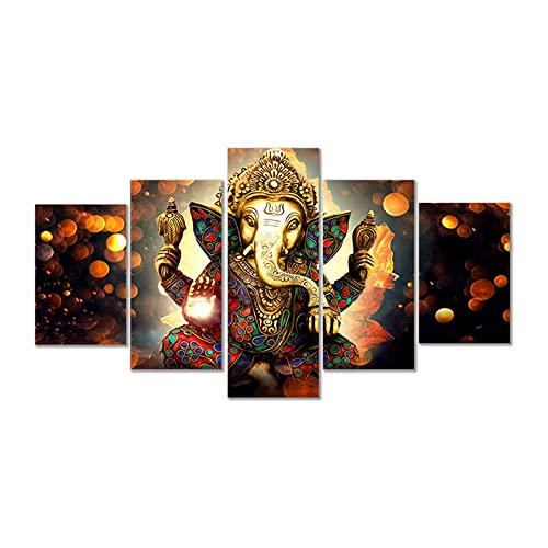 LiftGather 5pcs / set waterproof canvas painting elephant trunk God Ganesha HD print home wall hanging art prints modular pictures