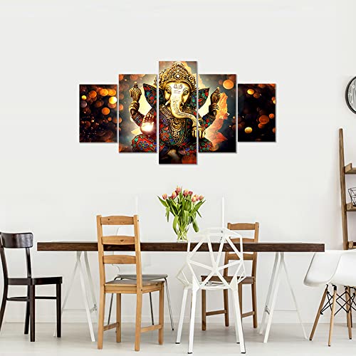 LiftGather 5pcs / set waterproof canvas painting elephant trunk God Ganesha HD print home wall hanging art prints modular pictures