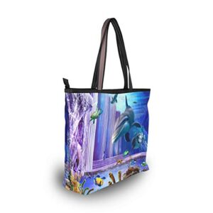 Zip Tote Bag 3D Ocean Dolphin Fish Women's Handbags Shoulder Bags Satchel Purse