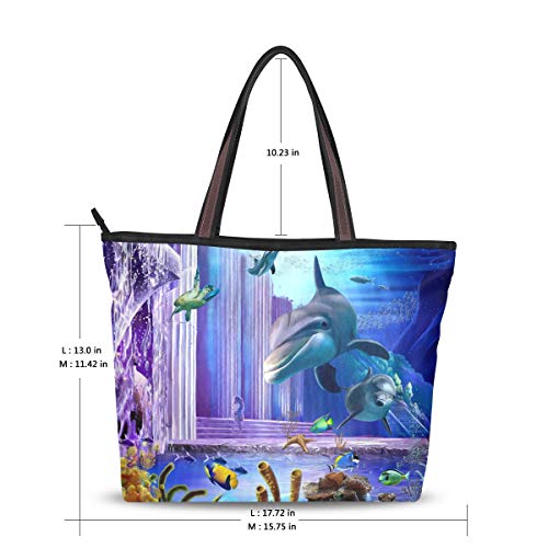 Zip Tote Bag 3D Ocean Dolphin Fish Women's Handbags Shoulder Bags Satchel Purse