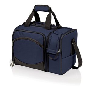 PICNIC TIME Malibu Cooler Picnic Basket, Insulated Cooler Tote with Picnic Set, (Navy Blue with Black Accents)